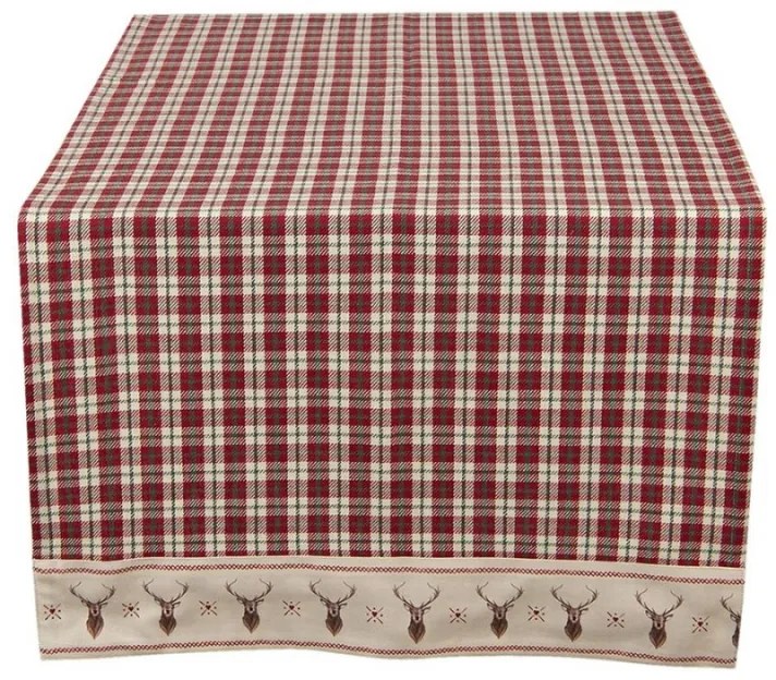 Kostkovaný běhoun na stůl s jeleny Cosy Lodge – 50x140 cm