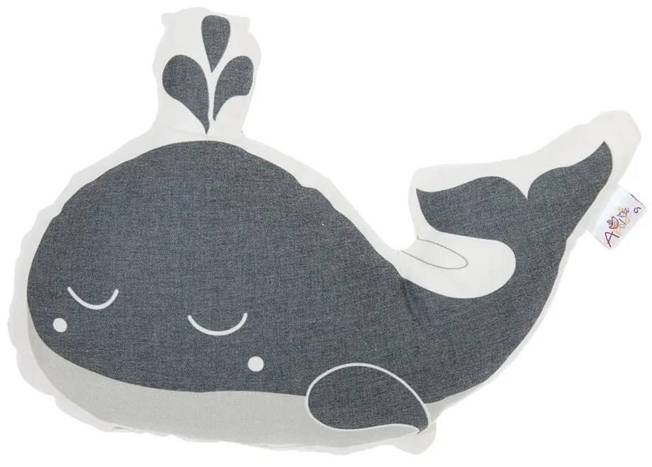Šedý dětský polštářek s příměsí bavlny Mike & Co. NEW YORK Pillow Toy Whale, 35 x 24 cm