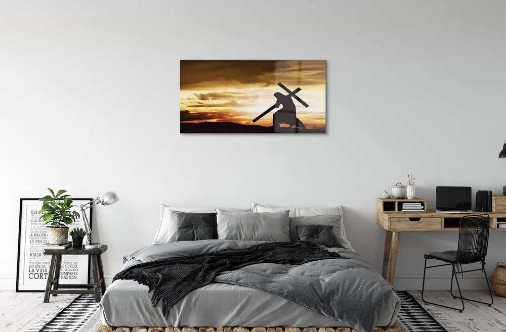 Obraz na skle Jesus cross západ slunce 120x60 cm