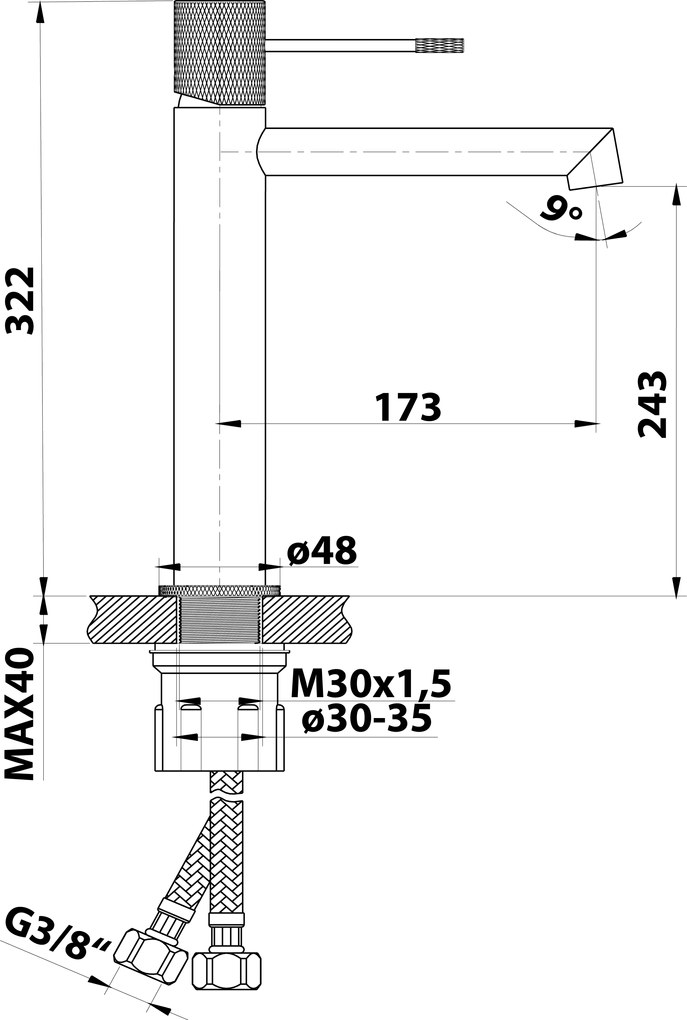 Sapho Solaris stojánková umyvadlová baterie vysoká bez výpusti černá zlatá WD006G