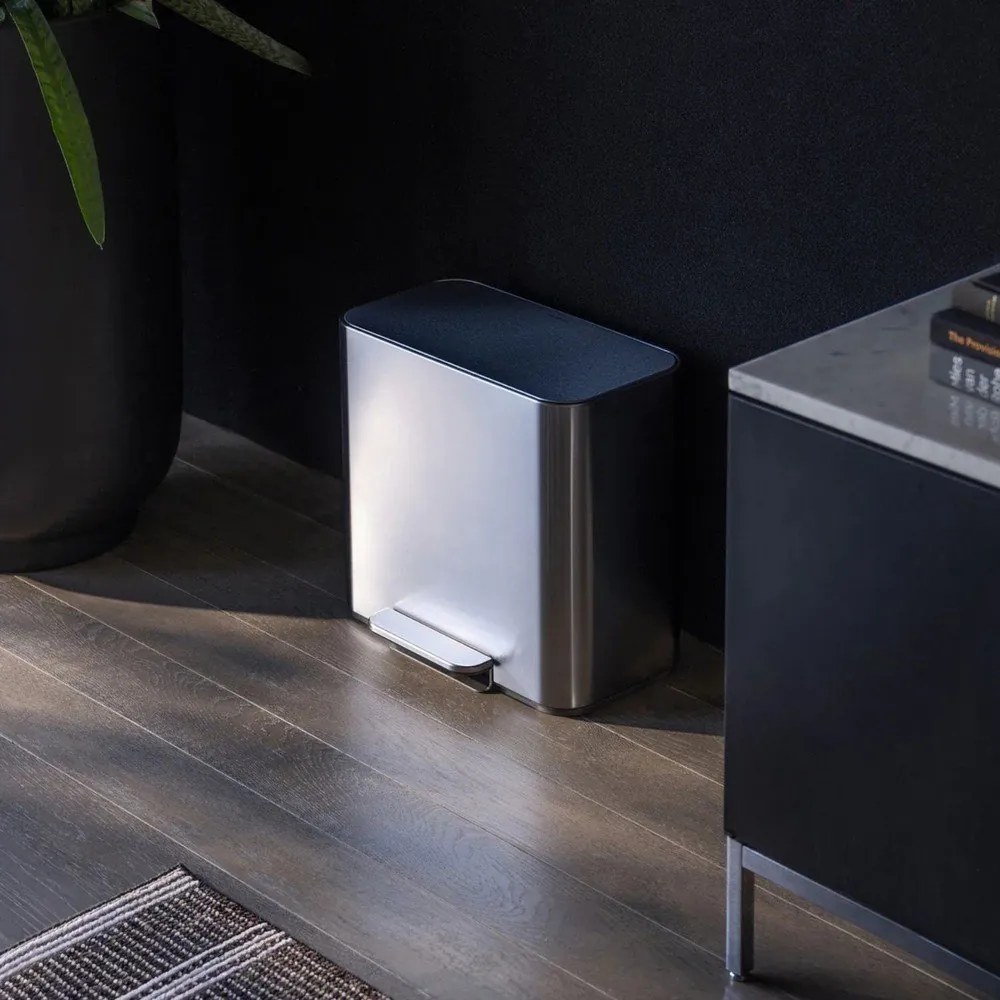 Odpadkový koš na tříděný odpad/nášlapný z nerezové oceli v matně stříbrné barvě 15 l Dual Mini – simplehuman
