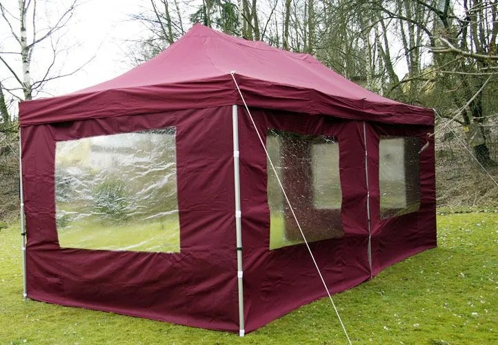 Nůžkový párty stan 3 × 6 m s bočními stěnami, vínový
