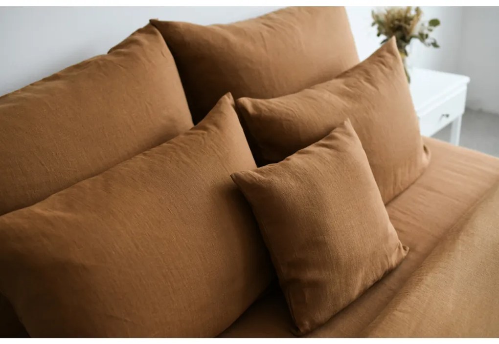 Nelly Lněný povlak na polštář - hnědý Rozměr: 50/50 CM ZIP
