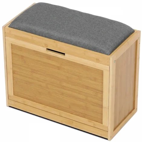 Vyklápěcí sedací botník masiv přírodní odstín šedá látka DR-N1014 GREY2