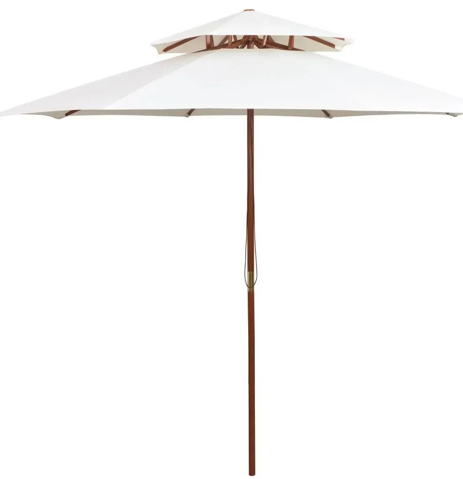 Dvoupatrový slunečník s dřevěnou tyčí - 270 cm | krémově bílá