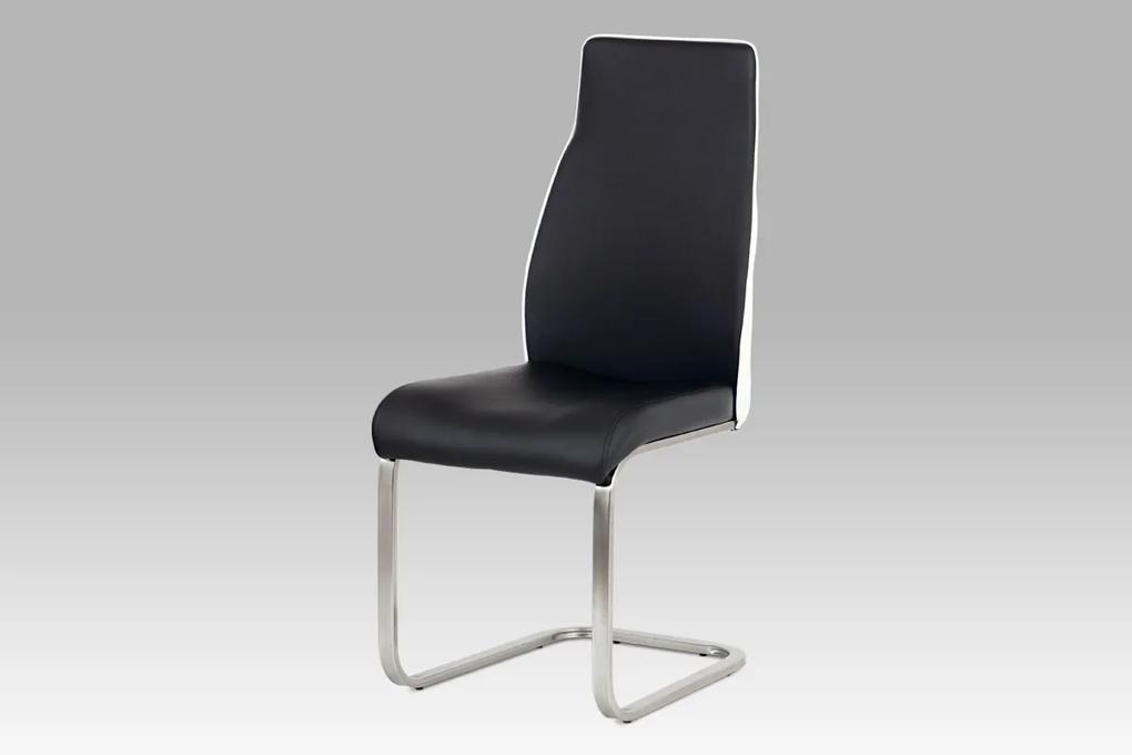 Artium Jídelní židle koženka černá + bílá / broušený nerez - HC-911 BK