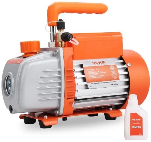 Jednostupňová vakuová pumpa VEVOR 1/5 HP, 3,5 CFM, 220-240V AC, klimatizační vývěva, 0,6 cm SAE samec, 1,27 cm ACME samec, pro opravy HVAC, údržbu chlazení, odplyňování pryskyřice