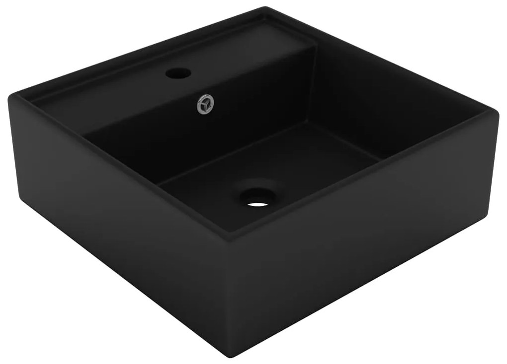 Luxusní umyvadlo přepad čtvercové matné černé 41x41 cm keramika 146953