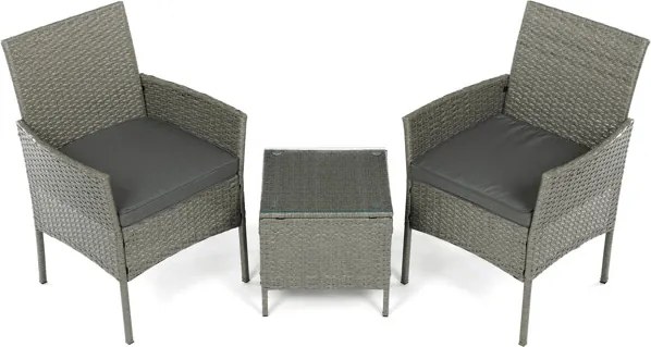 Zahradní set RELAXPOINT 1+2 - šedý polyratan / kovová konstrukce Barva: šedá