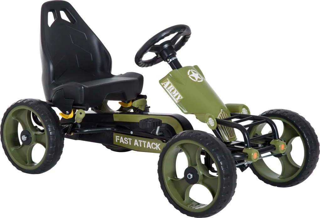 HOMCOM Motokára šlapací auto s ruční brzdou Nastavitelné sedadlo od 3 let Zelená 105 x 54 x 61 cm