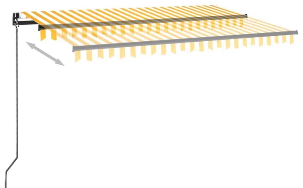vidaXL Ručně zatahovací markýza s LED světlem 450 x 300 cm žlutobílá