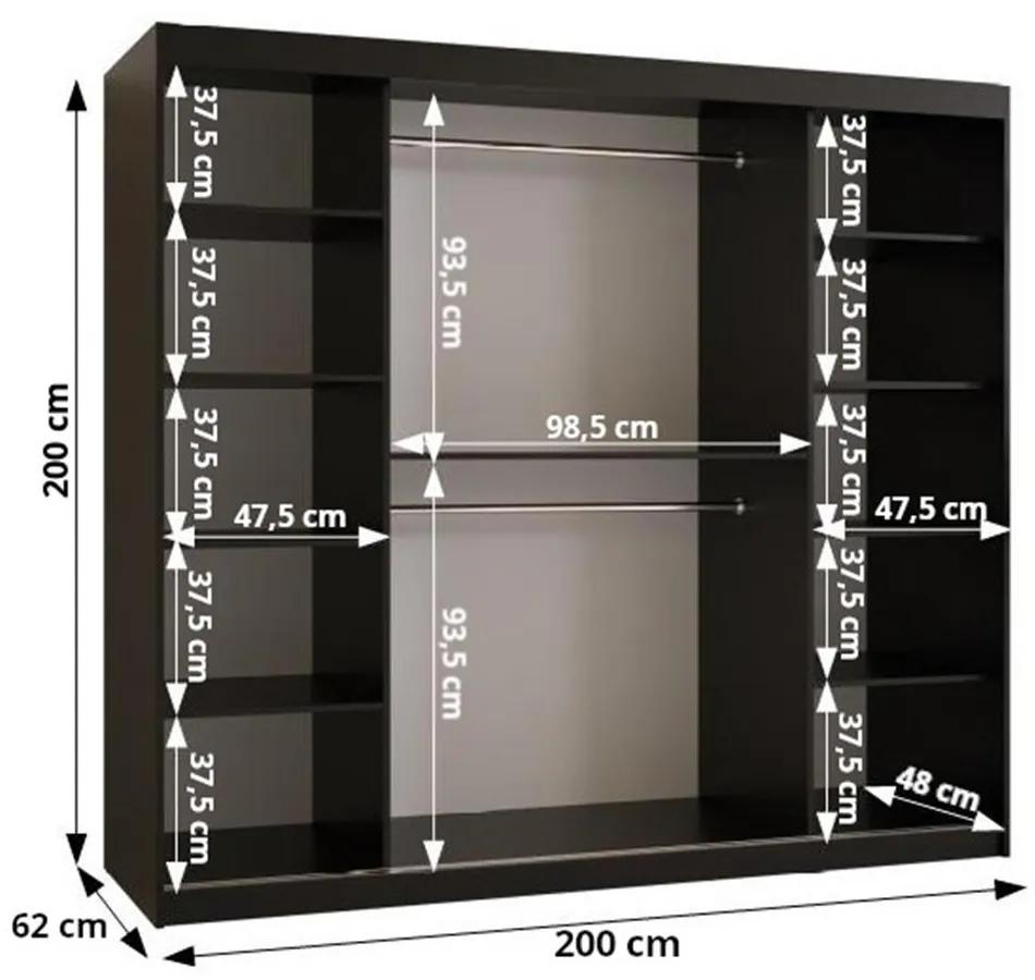 Šatní skříň Kair 1 | 200 cm | černá/jasan světlý