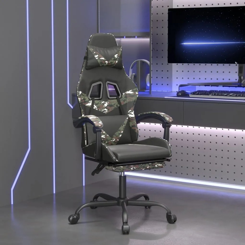 Herní židle s podnožkou černá a maskáčová umělá kůže 3143865