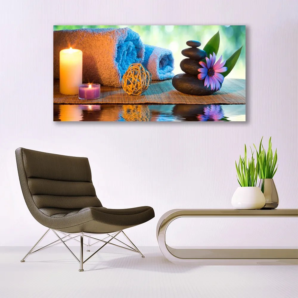 akrylový obraz Svíčky Kameny Květ 120x60 cm