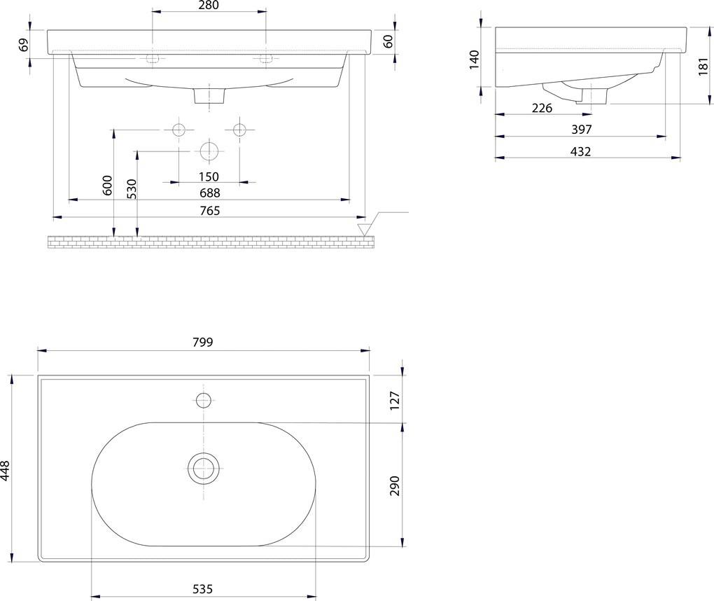 Sapho BRAND keramické umyvadlo 80 x 45 cm bílá TU0422