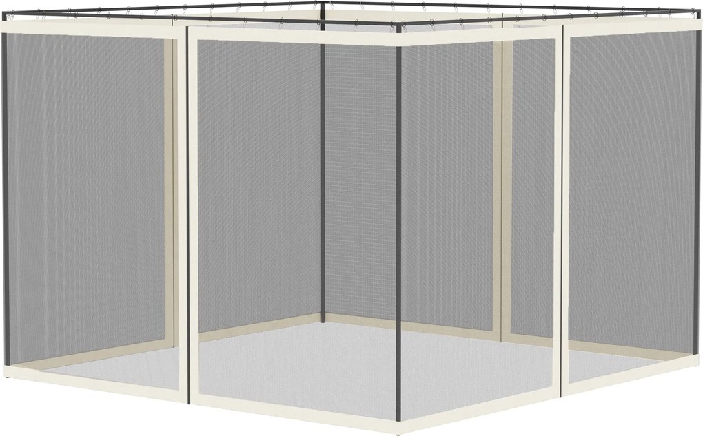 Outsunny Mosquito Nets for Gazebo/Canopy/Pavilion 3 x 3 m - Set of 4 Zippered Panels + Attachment Hooks - Polyester/Nylon | Aosom