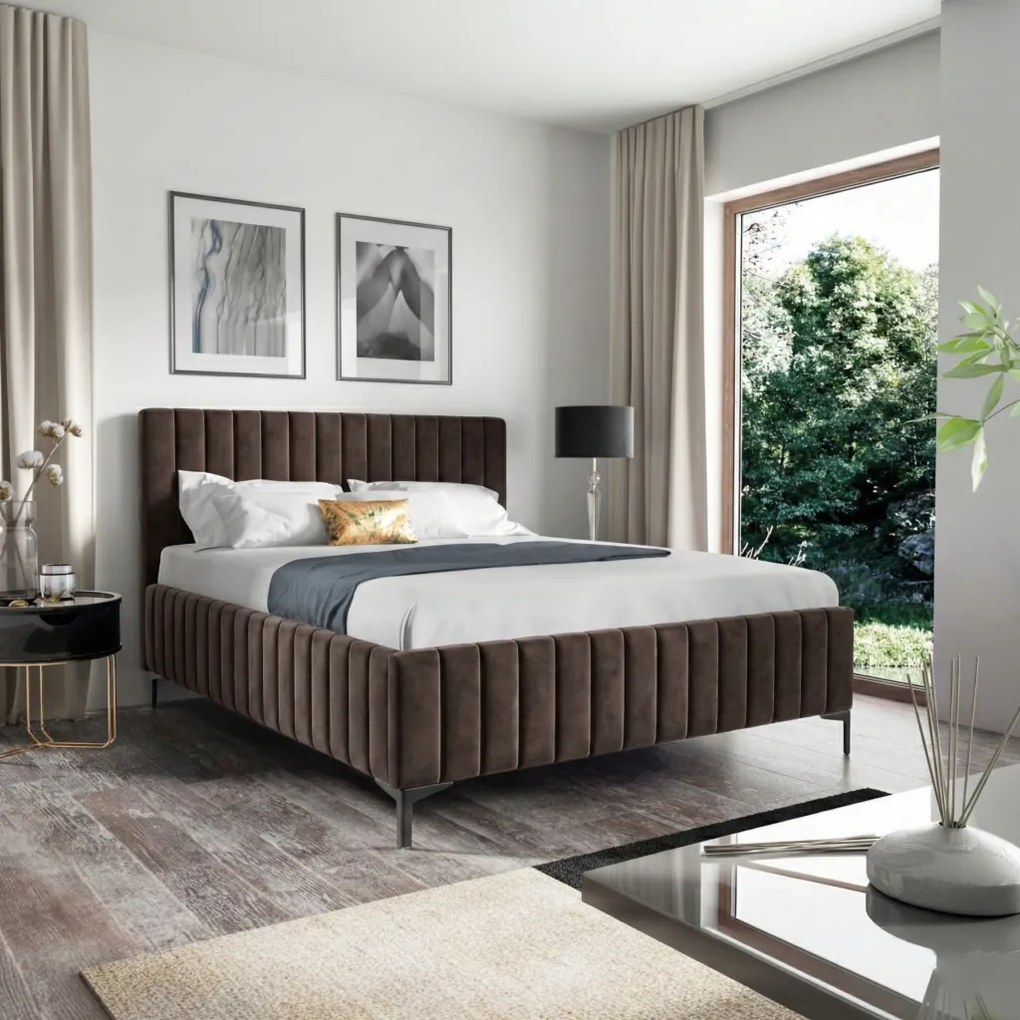 Eka Čalouněná postel INTIMA+ 140x200 cm Barva látky Trinity: Krémová (Trinity 2302), Úložný prostor: S dřevěným rámem úložného prostoru, Barva nožek postele: Zlatá