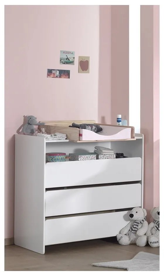 Bílá nízká dětská komoda z borovicového dřeva s přebalovacím pultem 90x106 cm KIDDY – Vipack