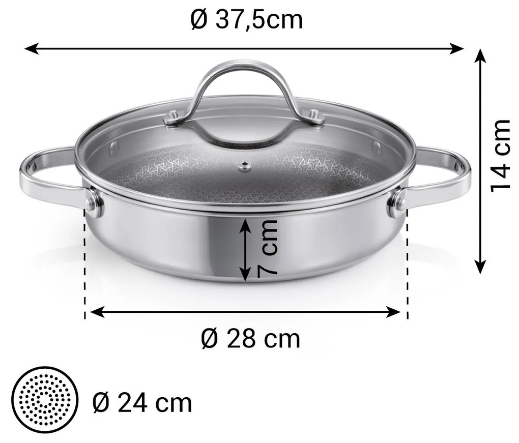 TESCOMA Pánev hluboká SteelCRAFT s poklicí ø 28 cm, 2 úchyty