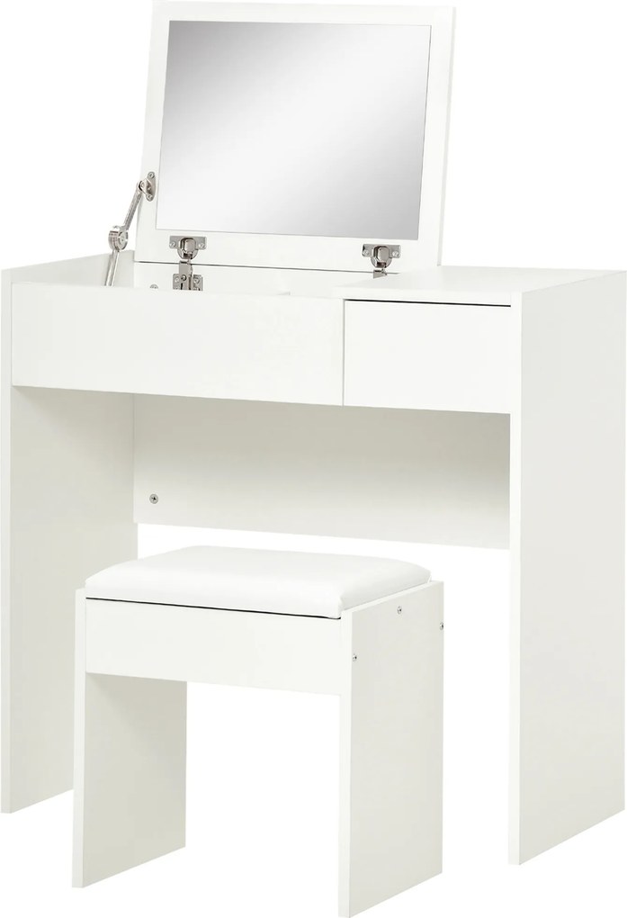 HOMCOM Moderní toaletní stolek 80Š x 40H x 79V cm se sklopným zrcadlem, zásuvkou a úložným prostorem + stůl