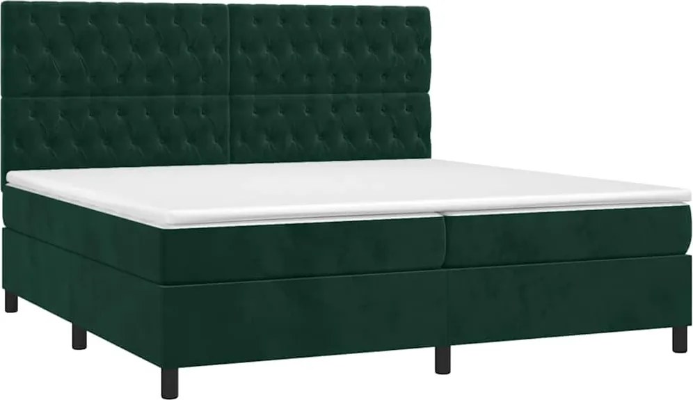 Box spring postel s matrací a LED tmavě zelená 200x200 cm samet 3136326