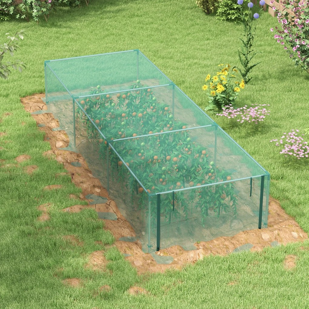 Outsunny stan na ochranu rostlin 1,25 x 3,73 m s dveřmi na zip, větruodolná síť proti hmyzu pro zeleninu a rostliny, síť proti škůdcům