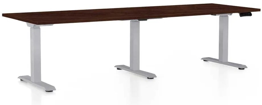 Výškově nastavitelný stůl OfficeTech Long, 240 x 80 cm, šedá podnož, wenge