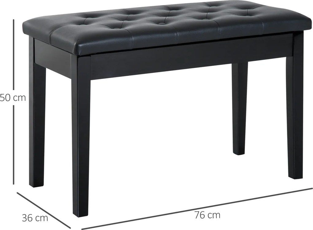 HOMCOM klavírní stolička klavírní lavice tradiční venkovský styl s úložným prostorem, kaučukové dřevo, umělá kůže černá, 76x36x50 cm pro hudebníky | …