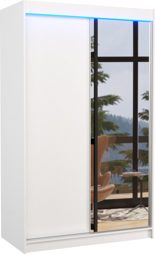 ADRK Furniture Posuvná skříň se zrcadlem a LED osvětlením REWENA 120 ADRK-SW-REW-W-120+L