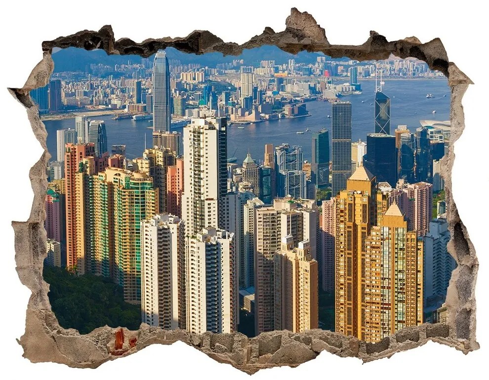 Wallmuralia Fototapeta díra na zeď 3D Hongkong panorama 95x64 cm