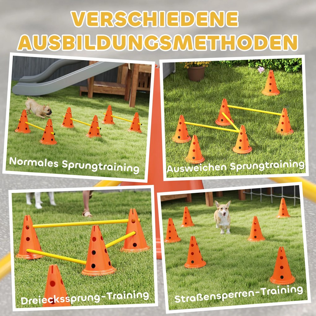 PawHut Agility set pro psy 3-dílné vybavení pro výcvik psů Zásuvná sada překážek se 6 kužely 3 překážky Přepravní taška D07-059V00OG