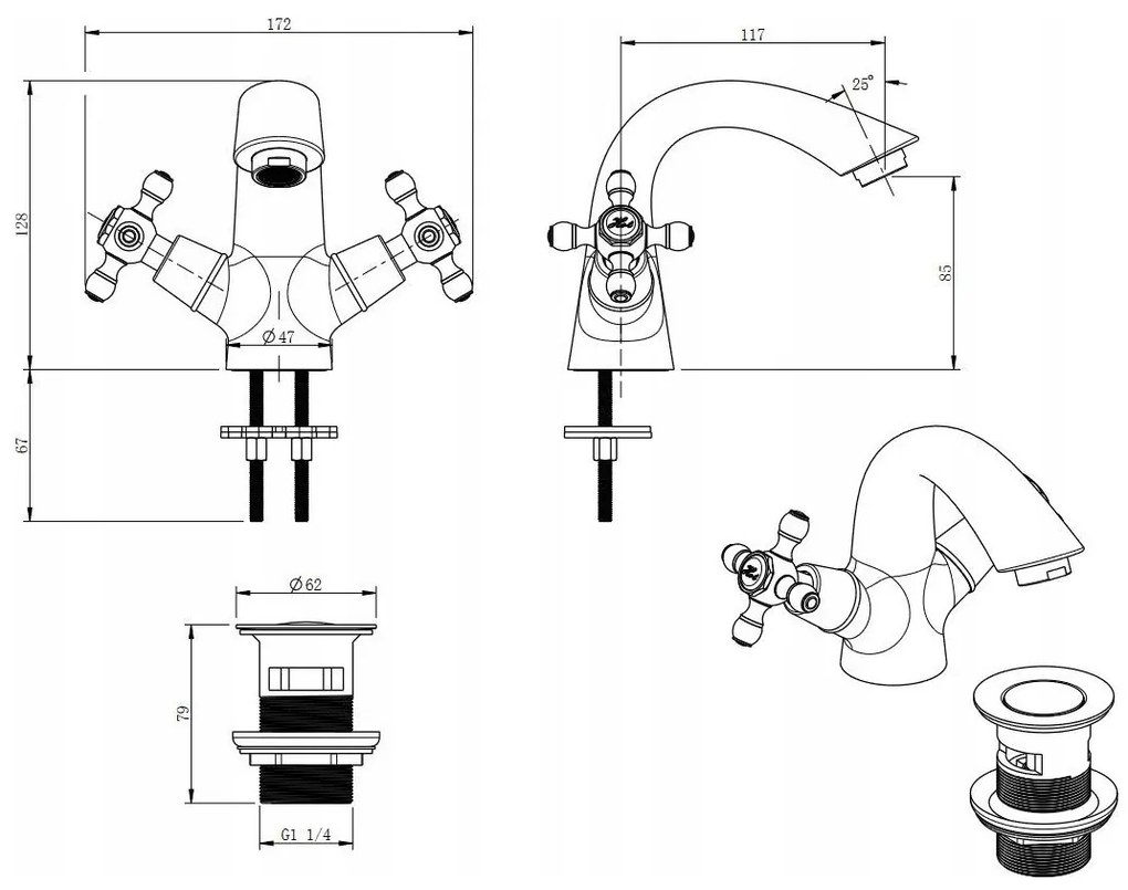 F-Design Lacrima, umyvadlová baterie, retro bronzová, FD1-LRA-2-66