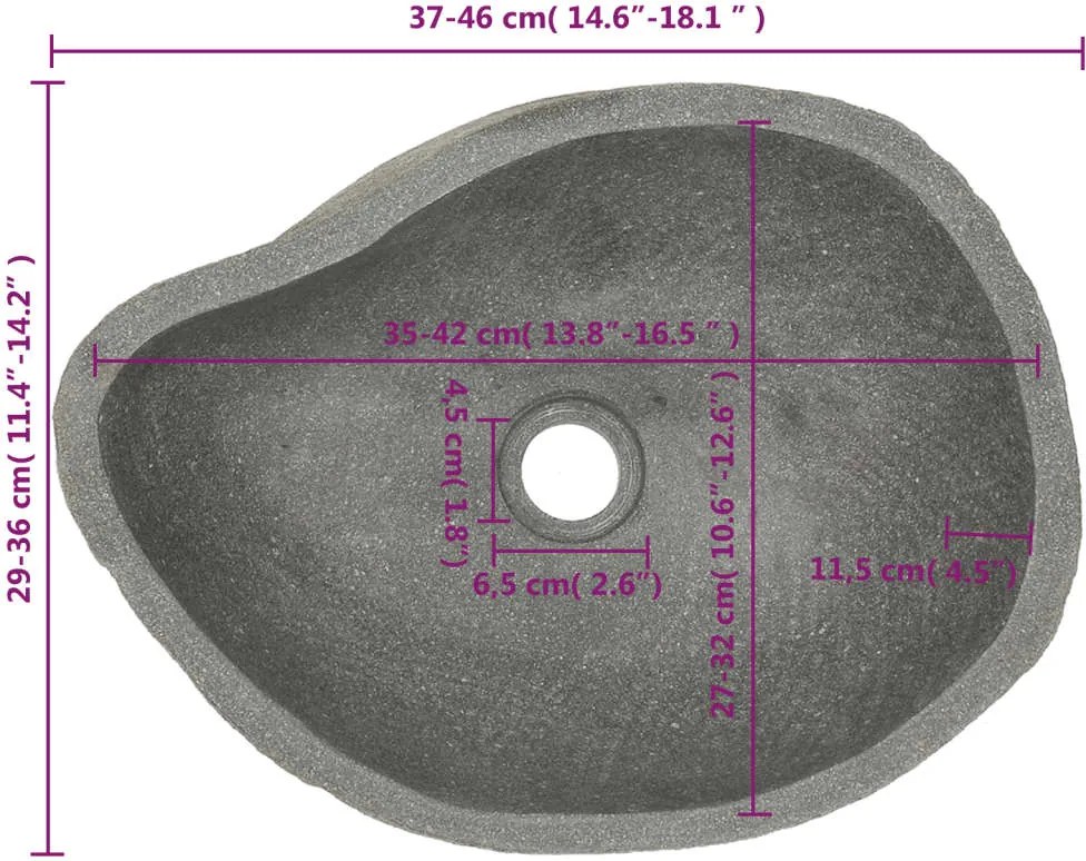 vidaXL Marketos Umyvadlo říční kámen oválné (37–46) x (29–36) cm