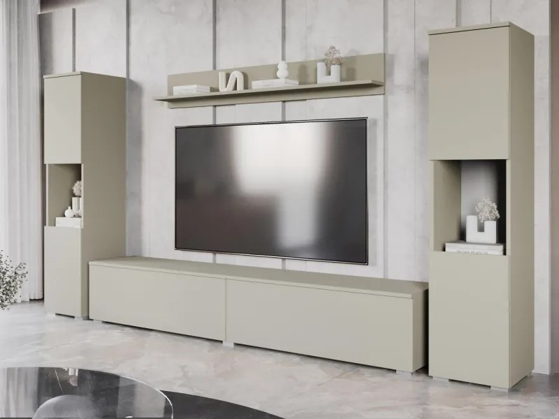 Obývací stěna Bamisio XL, Barva: matera / breslau kaštan, Osvětlení: osvětlení LED - bílé