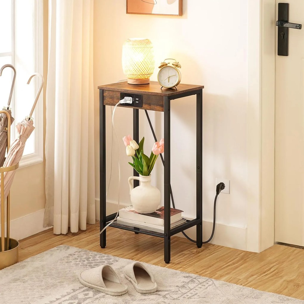 Odkládací stolek Vasagle Gravira 38 cm s nabíjecí stanicí černý/hnědý
