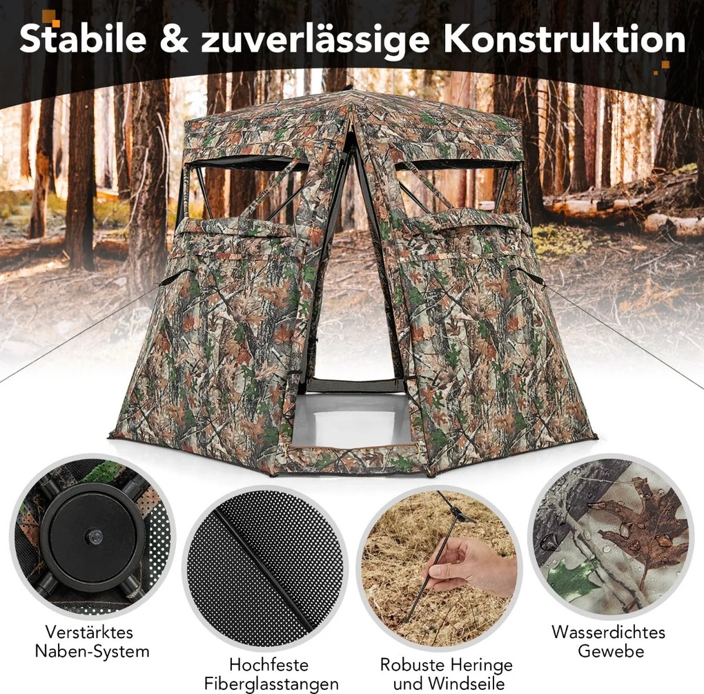 Costway Lovecký stan pro 2-3 osoby 360° průhledný pro lov jelenů a divokých