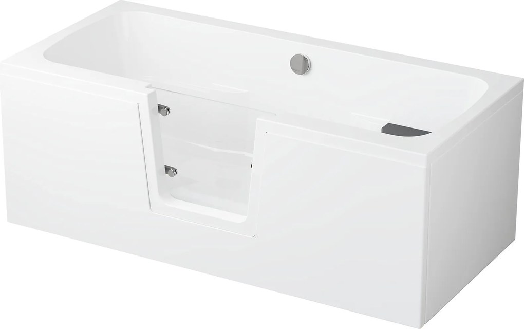 Vana s dvířky Polimat OVI 160x75 LEVÁ s bílým čelním krycím panelem + vanový sifon automat s přepadem VABPS-ZU 70
