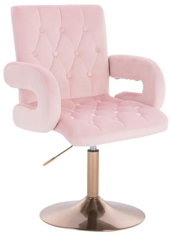 LuxuryForm Židle BOSTON VELUR na zlatém talíři - světle růžová