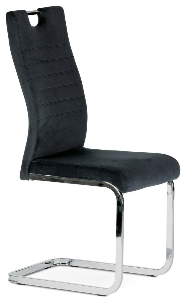 Autronic - Jídelní židle, potah černá sametová látka, kovová chromovaná podnož a madlo - DCL-416 BK4