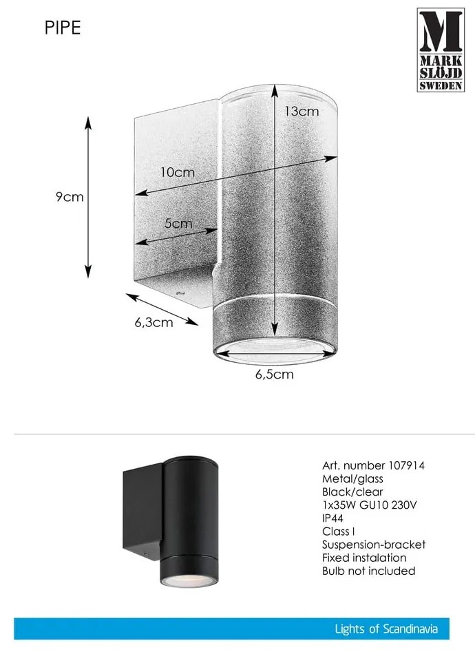 Nástěnné venkovní svítidlo (výška 13 cm) Pipe – Markslöjd