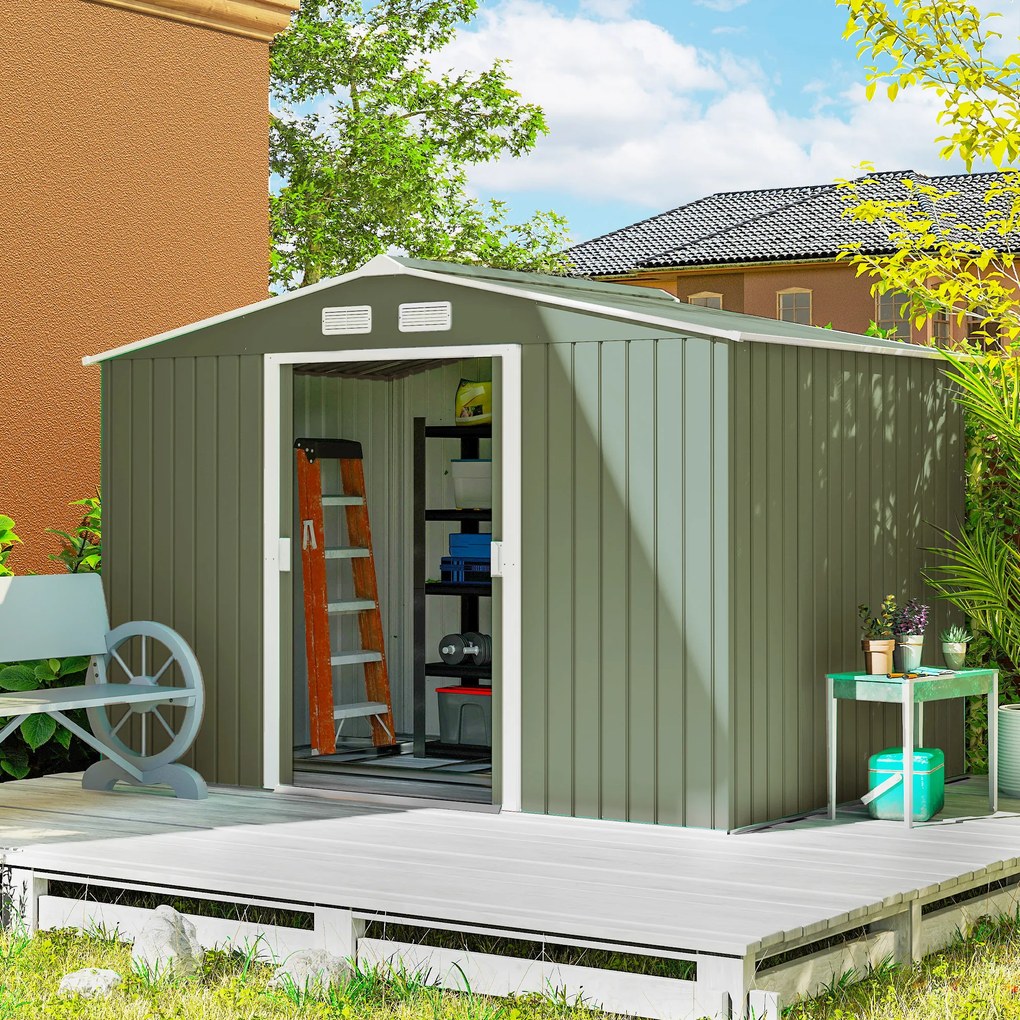 Outsunny kůlna na nářadí kovová kůlna s podezdívkou světle zelená 277 x 195 x 192 cm | Aosom