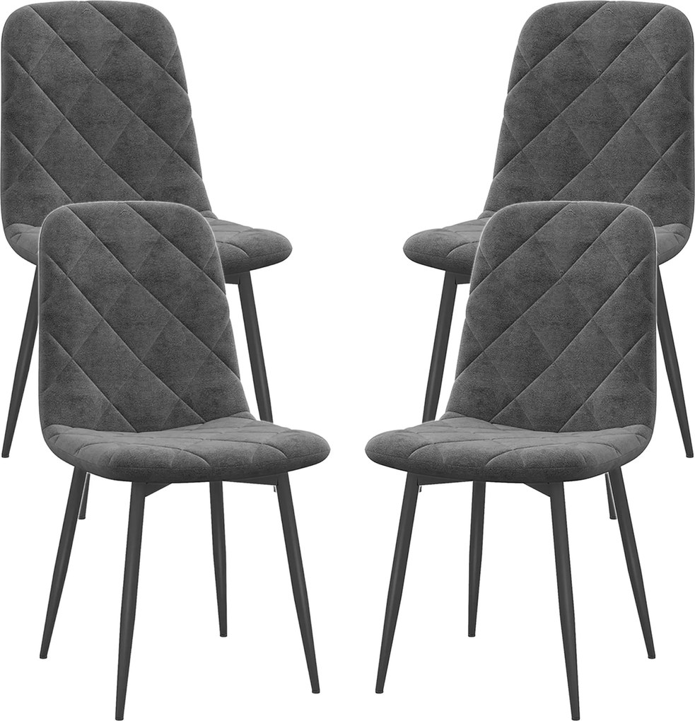 HOMCOM Sada 4 moderních jídelních židlí potažených sametem se ocelovými nohami do obývacího pokoje 45x54x87 cm Šedá | Aosom