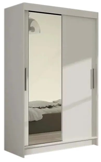 Posuvná šatní skříň FLORIA VI se zrcadlem, 120x200x58, bílá mat