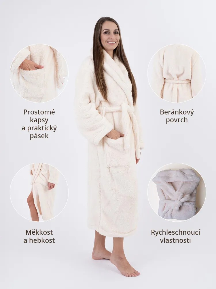 MK Lůžkoviny Mikroplyšový župan Nora - Krémová velikost M