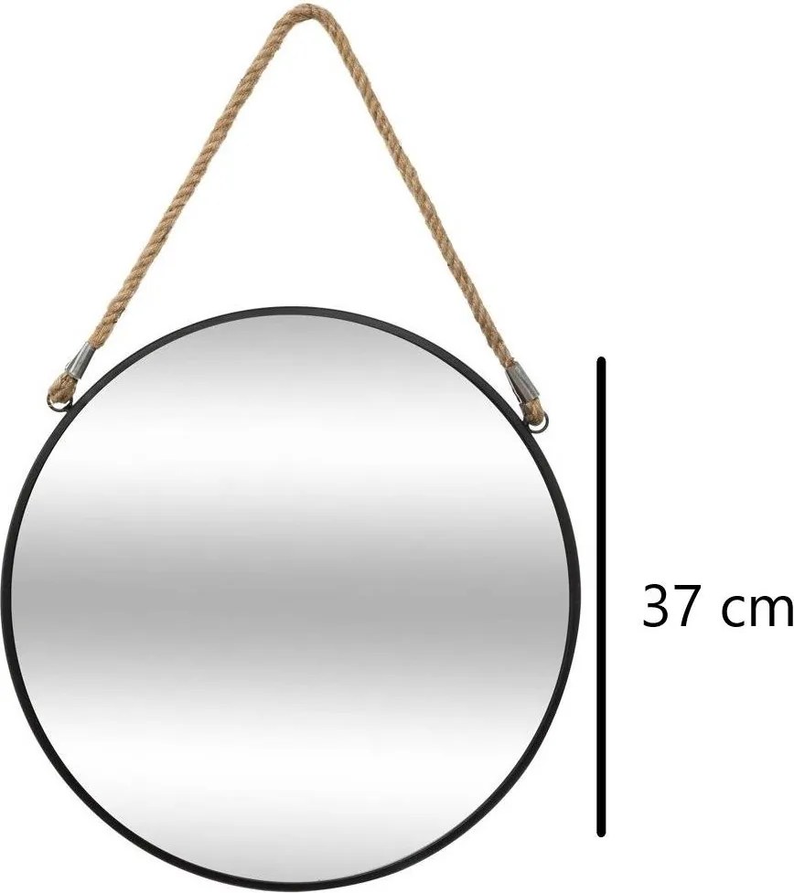 Závěsné zrcadlo v kovovém rámu, průměr 37 cm