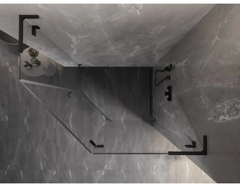 Mexen Lunar, L pravý výklopný pětiúhelníkový sprchový kout 100 x 90 cm, 8mm čiré sklo, černý profil, 831L-100P-090L-70-00-P