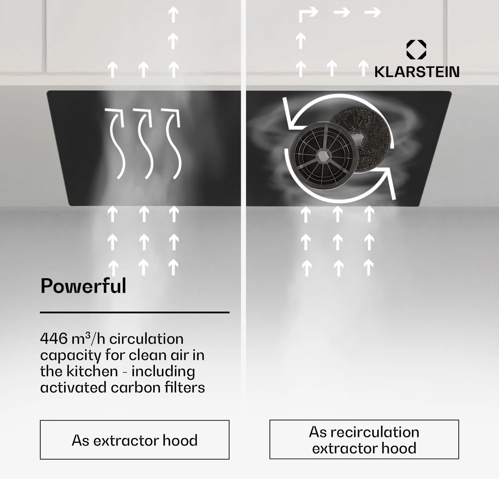 Klarstein Hektor Eco, digestoř, 52 cm, 466 m³/h, dotykové ovládání, sklo