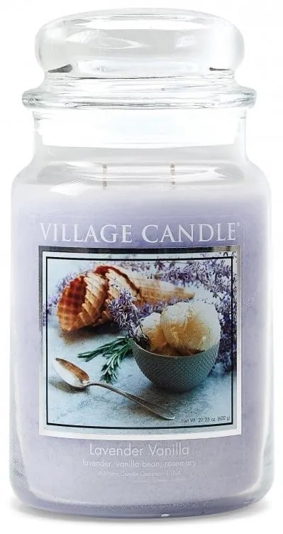 VILLAGE CANDLE Svíčka Village Candle - Lavender Vanilla 602 g, fialová barva, sklo, vosk