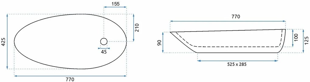 Keramické umyvadlo na desku REA GRETA WHITE 77x42,5 cm bílé