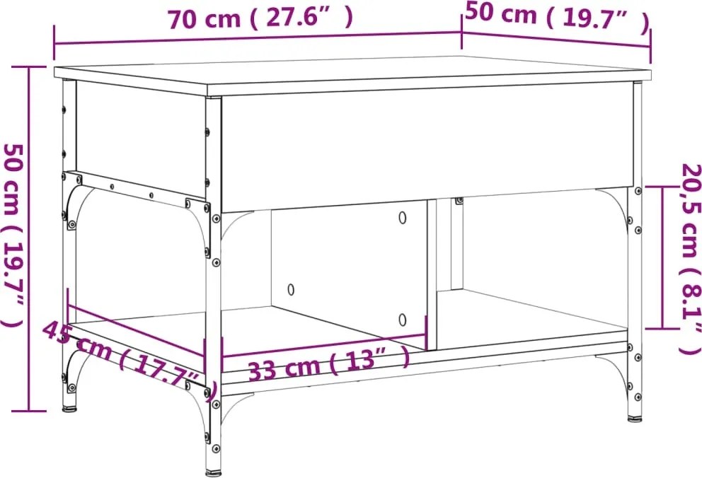 vidaXL Konferenční stolek 70 x 50 x 50 cm kompozit a kov [845364] Barva: dub sonoma